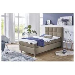 Boxspringbett, beige (schwarz, beige), B:135cm L:210cm, Bezug Bett: Feinstruktur 100% Polyester;Bezug Bonnell-Federkernmatratze: 100% Polyester;Bezug Kaltschaummatratze: 100% Polyester;Bezug Tonnentaschenfederkernmatratze: 80% Baumwolle, 20%Polyester;Topper: Komfortschaum mit Bezug 100% Polyester, Westfalia Schlafkomfort, Komplettbetten, Boxspringbett, mit Topper