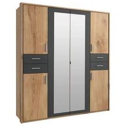 Dreht&uuml;renschrank wimex "Vegas", grau (plankeneichefb, graphit, griffe alu), B:183cm H:210cm T:58cm, Schr&auml;nke, Dreht&uuml;renschrank, inklusive Passepartout-Rahmen, mit Spiegelt&uuml;ren und Schubladen