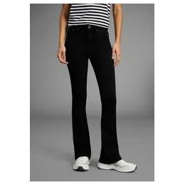 Bootcut-Jeans Arizona "Ultra Stretch", Damen, Gr. 18, K + L Gr, schwarz (schwarz schwarz), Denim/Jeans, Obermaterial: 63% Baumwolle, 32% Polyester, 5% Elasthan, eng lang, Jeans, ausgestellte Beinform, Used-Waschung, hohe Leibh&ouml;he, Topseller