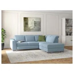 Sit & More Ecksofa SIT & MORE "Dundee L-Form", blau (hellblau), B:263cm H:86cm T:219cm, Sofas, Ecksofa, mit Federkern und Edelstahlf&uuml;&szlig;en, wahlweise mit Kopfteilverstellung