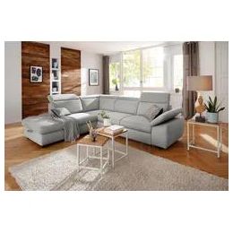 Ecksofa Home Affaire "Mauritius L-Form", silber, B:276cm T:232cm, Struktur fein (100% Polyester);Luxus-Microfaser Lederoptik (100% Polyester);Soft clean (98% Polyester, 2% Polyamid), Sofas, Ecksofa, mit Ottomane, mit Kopfteil- und Armlehnverstellung