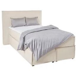 Boxspringbett "Yuma", beige, B:133cm L:213cm, 100% Polyester, LeGer Home by Lena Gercke, Komplettbetten, Boxspringbett, incl. Topper, in 4 Breiten, 3 Matratzenarten und je 2 H&auml;rtegraden