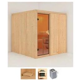 Sauna Karibu "Rodin", beige (naturbelassen), Saunaofen, integrierte Steuerung, 8 kW, Saunen, Ofen 9 kW integr. Strg
