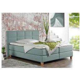 Boxspringbett Home Affaire "Casey", blau (petrol), B:171cm L:209cm, Struktur fein (100% Polyester), Komplettbetten, Boxspringbett, in 5 Breiten, 3 Ausf&uuml;hrungen, 2 H&auml;rtegraden, Steppung, Topper