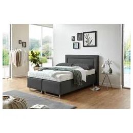 Boxspringbett, grau (feinstrukturstoff anthrazit), Liegefl&auml;che B/L: 140cm x 200cm, H2, 7-Zonen-Kaltschaummatratze, Bezug Unterbox und Kopfteil: Feinstrukturstoff (77% Polyester, 23% Viskose);Bezug Obermatratze 100% Polyester, waschbar bis 60C;Bezug Zierkissen Feinstrukturstoff (77% Polyester, 23% Viskose), Westfalia Schlafkomfort, Komplettbetten, Boxspringbett, mit Zierkissen und verchromten Kufen