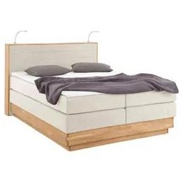 Boxspringbett Home Affaire "Cavan", beige, B:164cm L:222cm, Microfaser (100% Polyester), Komplettbetten, Boxspringbett, Eiche, inkl. Bettkasten & Topper, verschiedene H&auml;rtegrade (auch H4)