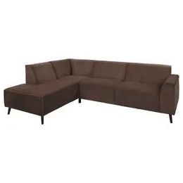 Ecksofa DOMO collection "Amora, inkl. Federkern f&uuml;r mehr Sitzkomfort, Breite 263cm, L-Form", braun (dunkelbraun), B:263cm H:81cm T:191cm, Struktur (100% Polyester);Struktur grob (100% Polyester);Luxus-Microfaser (100% Polyester), Sofas, Ecksofa, Komfortsitzh&ouml;he 47 cm, Fu&szlig;h&ouml;he passend f&uuml;r g&auml;ngige Saugroboter