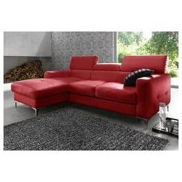 Ecksofa COTTA "Sammy L-Form", rot, B:226cm H:92cm T:105cm, Microfaser PRIMABELLE (100% Polyester);NaturLEDER in Sitz und R&uuml;cken/Kunstleder im Korpus;NaturLEDER (echtes Rindsleder), R&uuml;ckseite mit Spannstoff bezogen, Sofas, Ecksofa, mit Kopfteilverstellung, wahlweise mit Bettfunktion