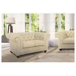 Chesterfield-Sofa Home Affaire "Duc 2-Sitzer", beige, B:147cm H:74cm T:89cm, Samtoptik (100% Polyester);Samtoptik (100% Polyester);Luxus-Microfaser Lederoptik (100% Polyester), Sofas, hochwertige Knopfheftung im R&uuml;cken, Samtoptik mit changierender Optik