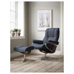 Relaxsessel stressless "Mayfair", blau (blau dinamica), B:83cm H:102cm T:74cm, Microfaser DINAMICA (88% Polyester, 12% Polyurethan), Sessel, Relaxsessel, mit Hocker, mit Cross Base, Gr&ouml;&szlig;e S, M & L, Holzakzent Braun