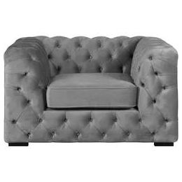 Chesterfield-Sessel Home Affaire "Kalina Sessel", grau, B:110cm H:67cm T:98cm, 100% Polyester, Sessel, mit klassischer Chesterfield-Knopfheftung, sehr hochwertige Qualit&auml;t