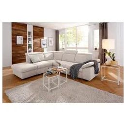 Ecksofa Home Affaire "Mauritius L-Form", beige (natur), B:276cm T:232cm, Struktur fein (100% Polyester);Luxus-Microfaser Lederoptik (100% Polyester);Soft clean (98% Polyester, 2% Polyamid), Sofas, Ecksofa, mit Ottomane, mit Kopfteil- und Armlehnverstellung