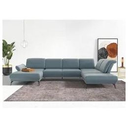 Sit & More Wohnlandschaft SIT & MORE "Coco U-Form", blau (blau, grau), B:382cm H:88cm T:242cm, 100% Polyester, Sofas, Wohnlandschaft, Sitztiefen-, Arm- und Kopfteilverstellung, Cord-Bezug, Fu&szlig;h&ouml;he 15 cm