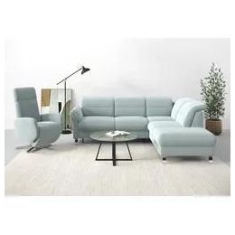 Sit & More Ecksofa SIT & MORE "Grenoble L-Form mit Federkern", blau (aqua), B:247cm H:85cm T:222cm, Sofas, Ecksofa, wahlweise mit Bettfunktion, Bettkasten, Arm- und Kopfteilverstellung