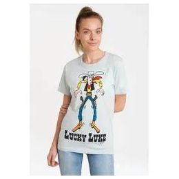 T-Shirt logoshirt "Lucky Luke Colt", Damen, Gr. XL, blau (hellblau), 100% Baumwolle, bedruckt, normal, Rundhals, Shirts T-Shirt, mit lizenziertem Print