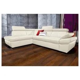 Ecksofa exxpo - SOFA FASHION "Salerno, Funktionssofa, hoher Sitzkomfort, Breite 268cm, L-Form", wei&szlig; (keramik), B:268cm H:77cm T:204cm, NaturLeder;Primabelle-Microfaser (100% Polyester);Luxus-Kunstleder, Sofas, Ecksofa, inkl. Kopf- und Armteilverstellung, wahlweise mit Bettfunktion