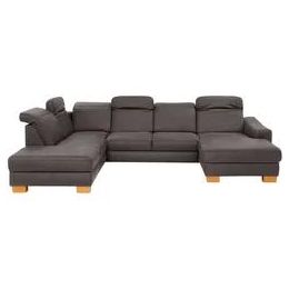 Wohnlandschaft Home Affaire "Dundee U-Form", grau (anthrazit), B:338cm H:86cm T:219cm, Luxus-Microfaser Lederoptik (100% Polyester), Sofas, Wohnlandschaft, wahlweise mit Kopfteilverstellung und zus&auml;tzlich mit Bettfunktion