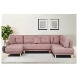 Wohnlandschaft Home Affaire "TRIPLO U-Form wahlweise mit Schlaffunktion, B/T/H: 310/192/90 cm", rosa (flamingo), B:310cm H:90cm T:192cm, 92% Polyester, 8% Nylon, Sofas, Wohnlandschaft, Schlafsofa, auch mit Bettkasten, Steppung im R&uuml;ckenkissen
