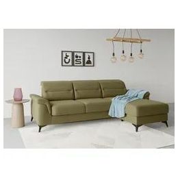 Sit & More Ecksofa SIT & MORE "Sinatra L-Form", gr&uuml;n (olive), B:258cm H:85cm T:170cm, 98% Polyester, 2% Polyamid, Sofas, Ecksofa, mit Recamiere, optional mit Kopfteilverstellung und Armteilfunktion