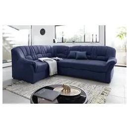 Ecksofa DOMO collection "Bahia, zeitlos und elegant, bequeme Armlehnen, L-Form", blau (dunkelblau), B:256cm H:91cm T:200cm, Luxus-Microfaser (100% Polyester), mit Muster;Struktur (100% Polyester), Sofas, Ecksofa, wahlweise mit Bettfunktion