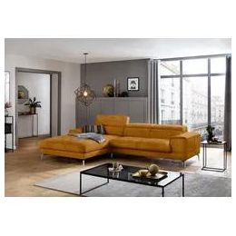 Ecksofa W.Schillig "piedroo, Designsofa mit tollem Sitzkomfort, bequem und elegant, L-Form", gelb (brandy s37), B:303cm H:70cm T:193cm, Stoff S37 (100% Polyester): Luxus-Microfaser in Lederoptik, Sofas, Ecksofa, Kopfteilverstellung, wahlweise mit Sitztiefenverstellung, Breite 303cm