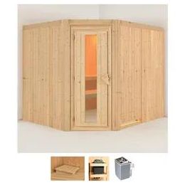 Sauna Karibu "Marit", beige (naturbelassen), Saunaofen, integrierte Steuerung, 9 kW, Saunen, 9-kW-Ofen mit integrierter Steuerung