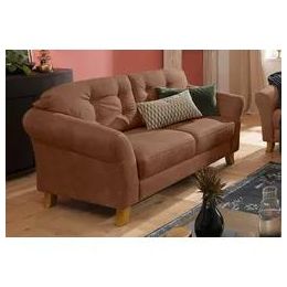 3-Sitzer Home Affaire "Trondheim", braun (cognac), B:192cm H:89cm T:90cm, Struktur weich ( 97% Polyester, 3% Baumwolle);Luxus-Microfaser ALTARA NUBUCK (100% Polyester);Luxus-Microfaser Lederoptik (100% Polyester), Sofas, mit Federkern, Knopfheftung im R&uuml;cken