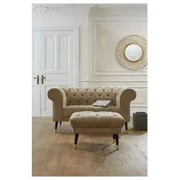 Hocker Home Affaire "Tinnum", beige, B:68cm H:45cm T:52cm, Luxus-Microfaser Vintageoptik (66% PU, 27% Polyester, 7% Baumwolle);Struktur weich( 97% Polyester, 3% Polyacryl), Hocker, Hocker