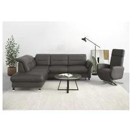 Sit & More Ecksofa SIT & MORE "Grenoble L-Form mit Federkern", grau (anthrazit), B:247cm H:85cm T:222cm, Sofas, Ecksofa, wahlweise mit Bettfunktion, Bettkasten, Arm- und Kopfteilverstellung