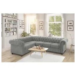 Chesterfield-Sofa Home Affaire "Duc Ecksofa L-Form", grau (hellgrau), B:255cm H:74cm T:214cm, Samtoptik (100% Polyester);Samtoptik (100% Polyester);Luxus-Microfaser Lederoptik (100% Polyester), Sofas, hochwertige Knopfheftung im R&uuml;cken, Samtoptik mit changierender Optik
