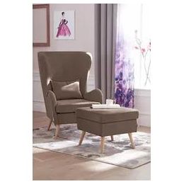Sessel Home Affaire "Salla auch in Fellimitat und Feincord, viele Bezugsarten, Ohrensessel", grau (taupe), B:78cm H:118cm T:94cm, Samtoptik (100% Polyester), Sessel, Sessel, wahlweise mit oder ohne Hocker; gro&szlig;er Sessel: Ma&szlig;e B/T/H: 78/94/118cm