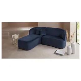 Ecksofa "Dilara L-Form", blau (dunkelblau), B:200cm H:87cm T:165cm, Struktur fein 100% Polyester);Samtoptik (100% Polyester);Boucl&eacute; (100% Polyester), LeGer Home by Lena Gercke, Sofas, Ecksofa, gerundete R&uuml;ckenlehne und Front, in 3 Bezugsqualit&auml;ten