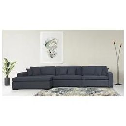 Ottomane Home Affaire "Skara L-Form", blau (graublau), B:310cm H:86cm T:100cm, 100% Polyester, Sofas, Ottomane, Lounge-Sofa mit Federkernpolsterung, in vielen Bezugsvarianten