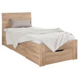 Bett Rauch "Einzelbett Doppelbett Stauraum FLEXX Breiten 90/140/180 cm", braun (struktureichefarben hell), B:95cm H:90cm L:209cm, Betten, Bett, Einzelbett Doppelbett Stauraum FLEXX Breiten 90/140/180 cm