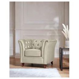 Chesterfield-Sessel Home Affaire "Reims Cocktailsessel, Sessel", beige (creme), B:98cm H:76cm T:88cm, Samtoptik (100% Polyester), Sessel, mit echter Chesterfield-Knopfheftung, hochwertige Verarbeitung