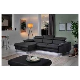 Ecksofa COTTA "Komaris L-Form, B: 244 cm", schwarz, B:244cm H:72cm T:166cm, Microfaser PRIMABELLE (100% Polyester);Kunstleder SOFTLUX(100%Polyurethan);Feinstruktur (100% Polyester);Kunstleder SOFTLUX/Struktur (100%Polyurethan, 90%Polyester, 10% Polyacryl), Sofas, Ecksofa, mit Kopfteilverstellung, optional Bettfunktion, Bettkasten & Licht, Topseller