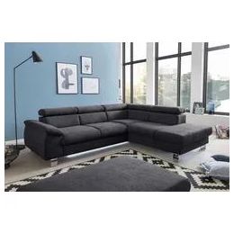 Ecksofa COTTA "Komaris L-Form, B: 249 cm", grau (lava), B:249cm H:72cm T:100cm, Microfaser PRIMABELLE (100% Polyester);Kunstleder SOFTLUX;Feinstruktur (100% Polyester);Kunstleder SOFTLUX/Struktur (100% Polyester);NaturLEDER, Sofas, Ecksofa, mit Kopfteilverstellung, optional Bettfunktion, Bettkasten & Licht