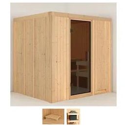 Sauna Karibu "Sodin", beige (naturbelassen), ohne Ofen, (ohne Ofen), Saunen, ohne Ofen