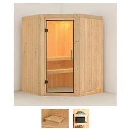 Sauna Karibu "Larin", beige (naturbelassen), ohne Ofen, (ohne Ofen), Saunen, ohne Ofen
