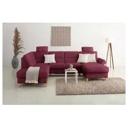 Wohnlandschaft Home Affaire "Westerland U-Form", rot (bordeaux), B:303cm H:90cm T:213cm, 100% Polyester, Sofas, Wohnlandschaft, Federkern, wahlweise Bettfunktion, Stauraum und Armlehn-Verstellung