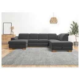 Wohnlandschaft Home Affaire "Dundee U-Form", grau (anthrazit), B:338cm H:86cm T:219cm, Flachgewebe (100% Polyester), Sofas, Wohnlandschaft, wahlweise mit Kopfteilverstellung und zus&auml;tzlich mit Bettfunktion