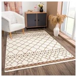 Teppich Carpet City "April 2312", beige (creme), B:120cm H:10mm L:170cm, Polyester, Teppiche, Teppich, L&auml;ufer, weich durch Microfaser, Boho Ethno Look, Wohnzimmer