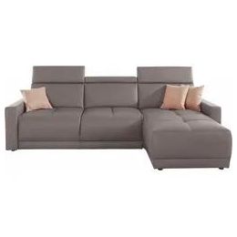Ecksofa DOMO collection "Ava mit moderner Sitzheftung & toller Doppelnaht, komfortabel, L-Form", braun (schlamm), B:262cm H:84cm T:167cm, Kunstleder SOFTLUX;Struktur fein (100% Polyester);Zierkissen: Microfaser PRIMABELLE (100% Polyester);Struktur (100% Polyester);Microfaser PRIMABELLE (100% Polyester), Sofas, Ecksofa, mit Recamiere, inkl. Federkern, wahlweise mit Kopfteilverstellungen
