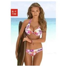 B&uuml;gel-Bikini Venice Beach, Damen, Gr. 36, Cup B, bunt (wei&szlig;, bedruckt), Polyamid, floral, Bikini-Sets B&uuml;gel-Bikini, trendiger Flowerprint, herausnehmbare Cups, im Nacken zu binden