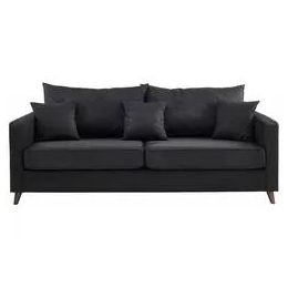 3-Sitzer Home Affaire "Renesse", schwarz, B:203cm H:90cm T:90cm, Samtvelours 100% Polyester;Luxus-Microfaser ALTARA NUBUCK (100% Polyester), Sofas, lose Kissen, Keder an Sitzkissen