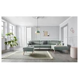 Ecksofa OTTO HOME "Bille L-Form", gr&uuml;n (mint), B:302cm H:86cm T:178cm, Samtoptik (100% Polyester);Luxus-Microfaser weich (100% Polyester);Struktur (100% Polyester);Struktur fein (100% Polyester), Sofas, Ecksofa, mit Naht im R&uuml;ckenkissen und Beinen aus Eichenholz