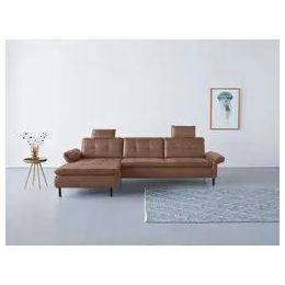 Ecksofa Home Affaire "Birkholm L-Form", braun (haselnuss), B:267cm H:83cm T:174cm, 100% Polyester, Sofas, Ecksofa, Armlehnverstellung, auch in Easy Clean Bezug - mit Wasser zu reinigen