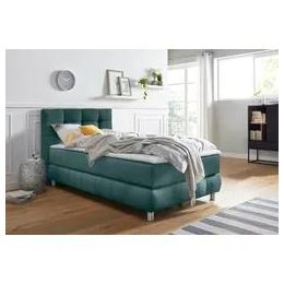 Boxspringbett Home Affaire "Salo", blau (petrol), B:104cm L:211cm, Struktur (100% Polyester);Bezug der Spiegelfl&auml;che Matratzendrell aus 100% Polyester;Samtoptik (100% Polyester), Komplettbetten, Boxspringbett, incl. Topper, 6 Breiten, 2 H&auml;rtegrade, TFK auch in H&auml;rtegrad 4