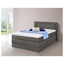 Boxspringbett Hapo, grau (anthrazit), Liegefl&auml;che B/L: 140cm x 200cm, kein H&auml;rtegrad, 7-Zonen-Tonnentaschen-Federkernmatratze, Kopfteil, seitliche Unterbox und Obermatratze sind mit pflegeleichtem Feinstrukturstoff in Leinenoptik (100% Polyester) bezogen;Die Oberseite der Unterfederung und die Ober- und Unterseite der Obermatratze sind jeweils mit einem rutschhemmenden Stoff aus 100% Polyester bes