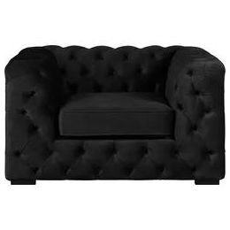 Chesterfield-Sessel Home Affaire "Kalina Sessel", schwarz, B:110cm H:67cm T:98cm, 100% Polyester, Sessel, mit klassischer Chesterfield-Knopfheftung, sehr hochwertige Qualit&auml;t